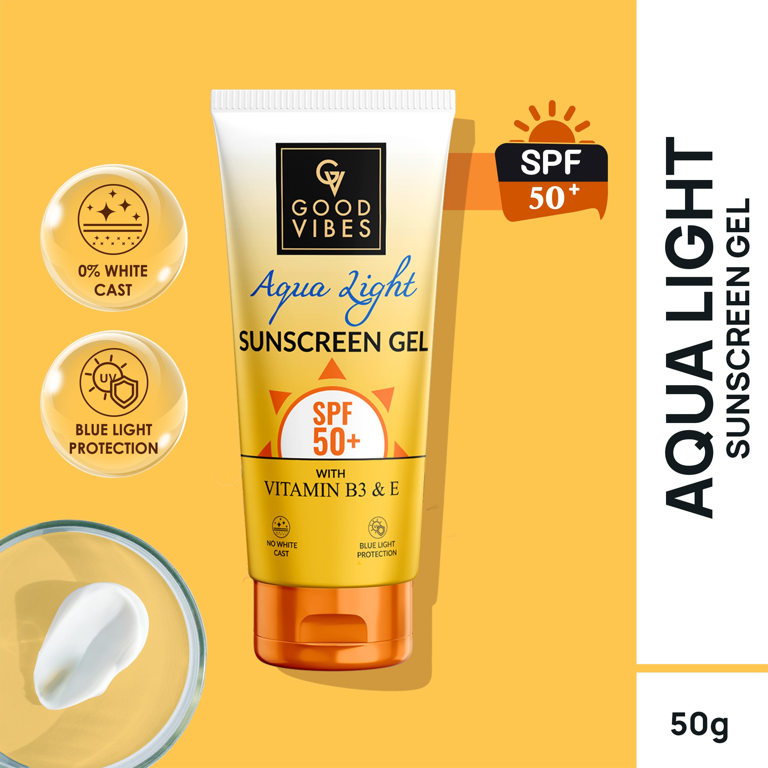 AquaLight Sunscreen SPF 50+ (50g) with Vitamin E and Vitamin B3 - Niac ...