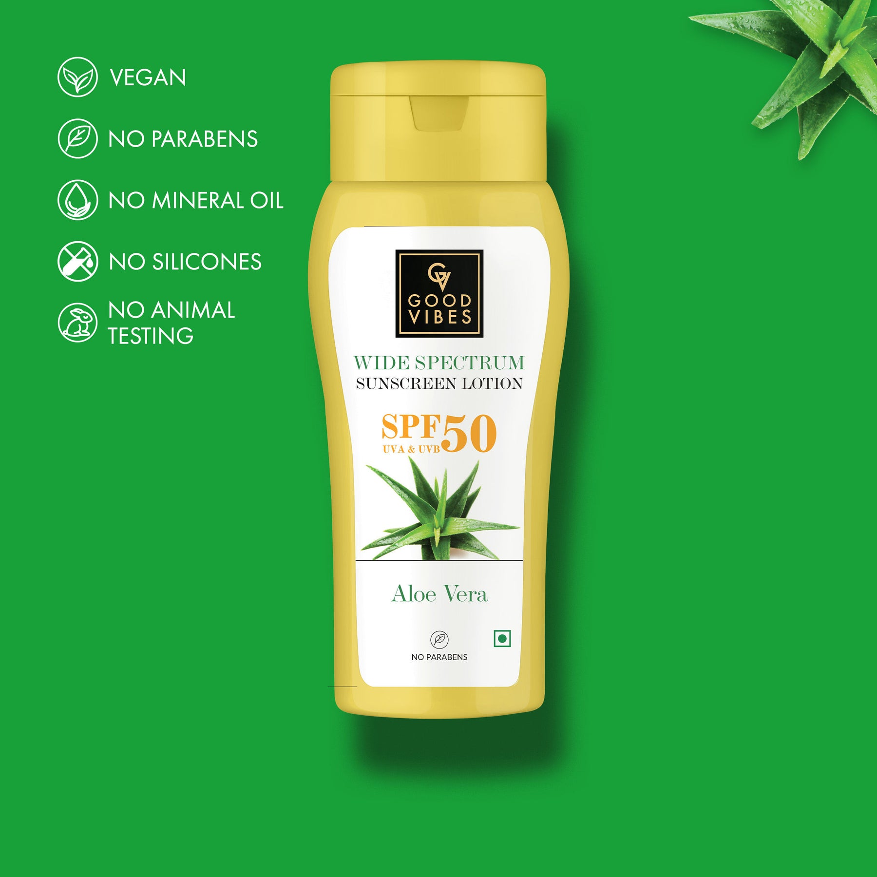Aloe Vera Wide Spectrum Sunscreen Lotion SPF 50 – Good Vibes
