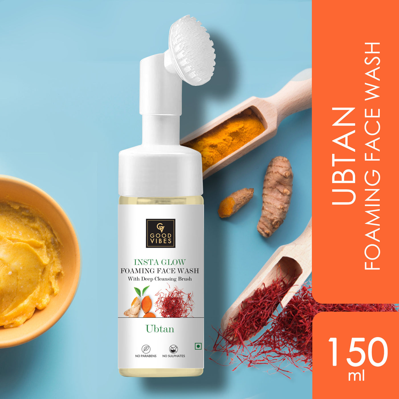 Ubtan Insta Glow Foaming Face Wash with Deep Cleansing Brush Good Vibes