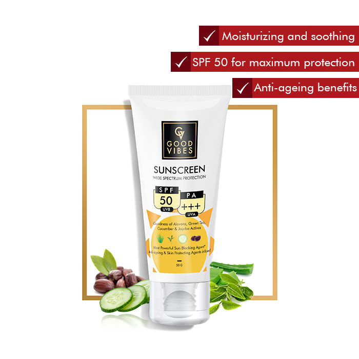 Buy Good Vibes Wide Spectrum Sunscreen with SPF 50 (50 gm)